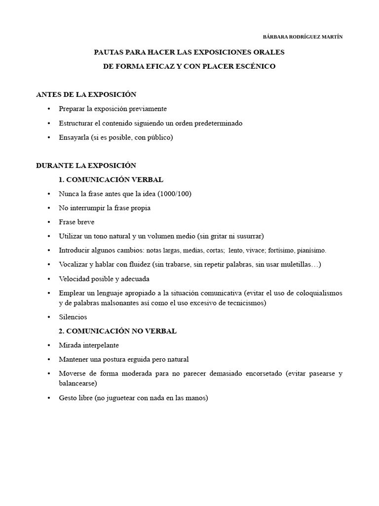 Recomendaciones Exposiciones Orales | PDF | Comunicación | Comunicación no verbal