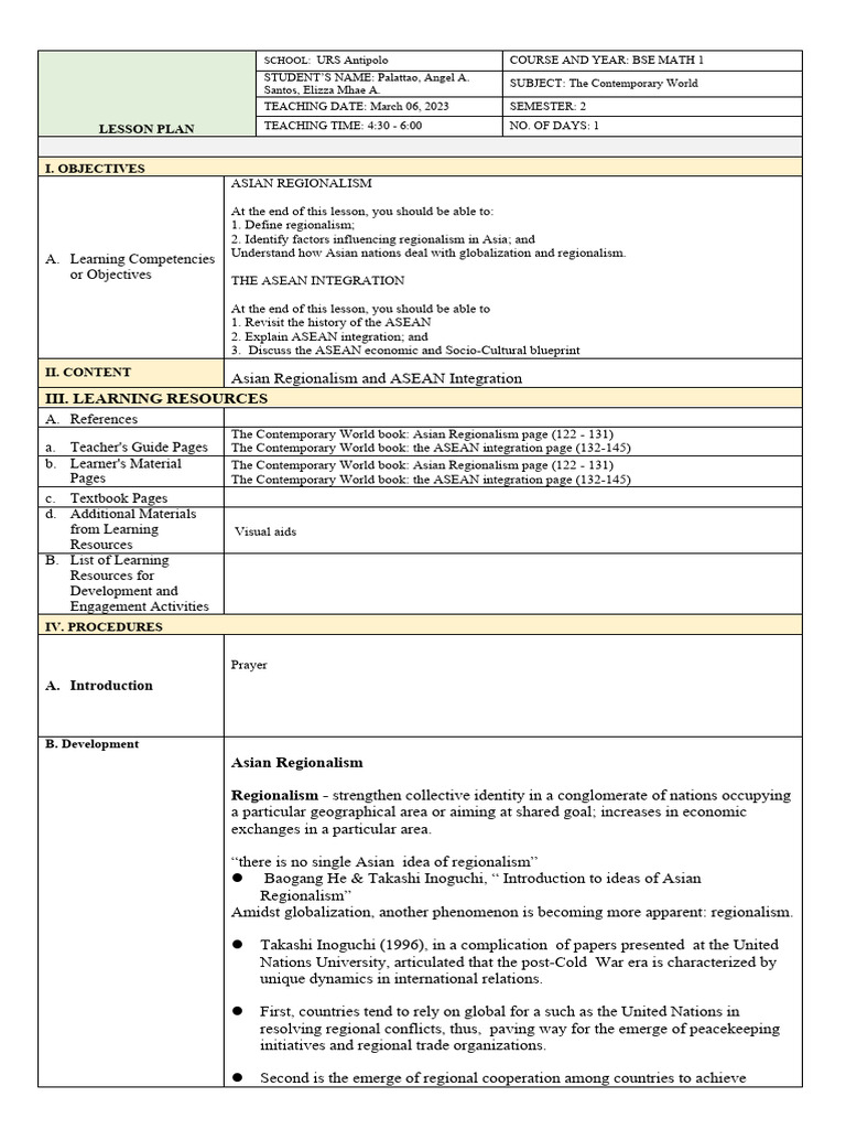 Lesson Plan Template 1 | PDF | Asia | International Relations