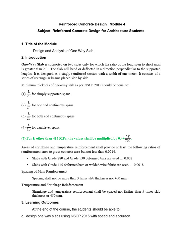 RC1 MODULE 4 ONE WAY SLAB STAIRWAY DESIGN Updated With NSCP 2015 Table ...