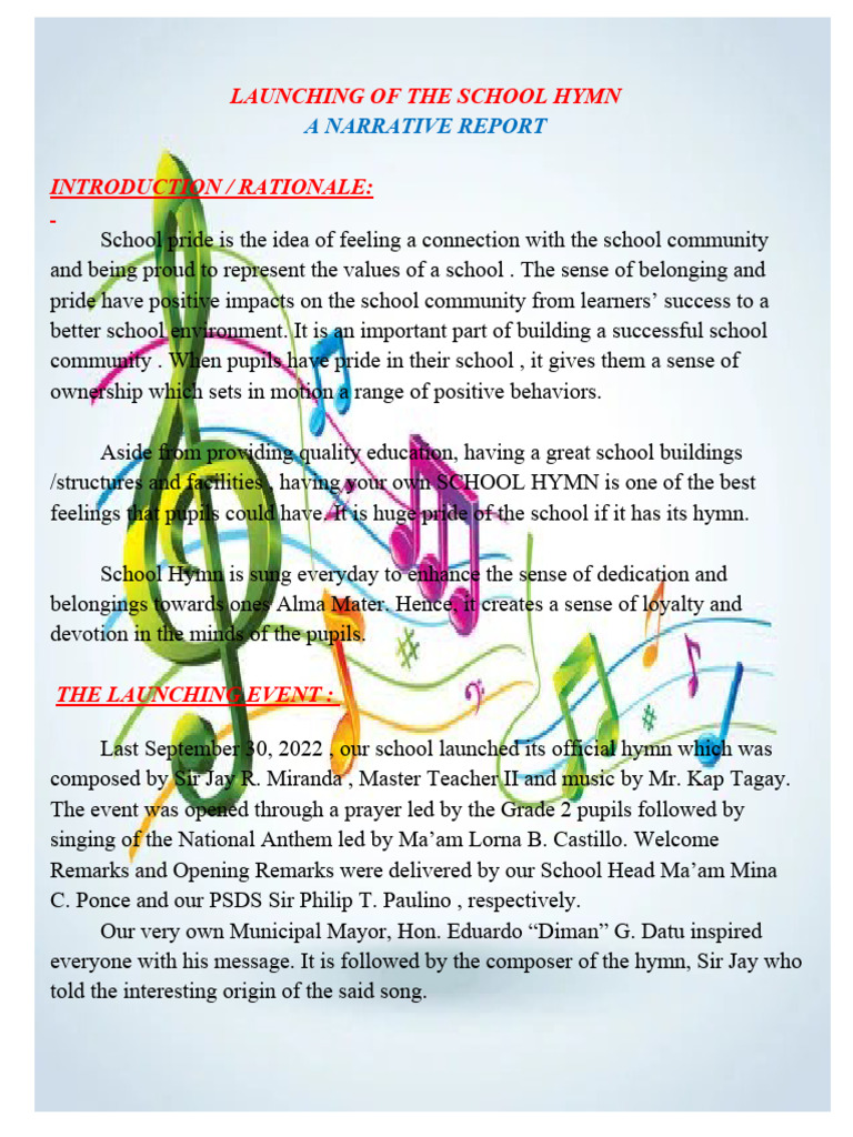 Launch of Bacolor Elementary Hymn | PDF