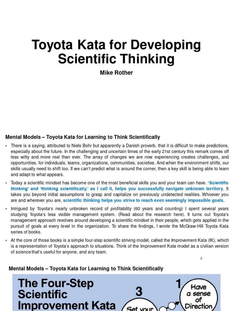 Toyota Kata For Developing Scientific Thinking | Download Free PDF | Learning | Kata