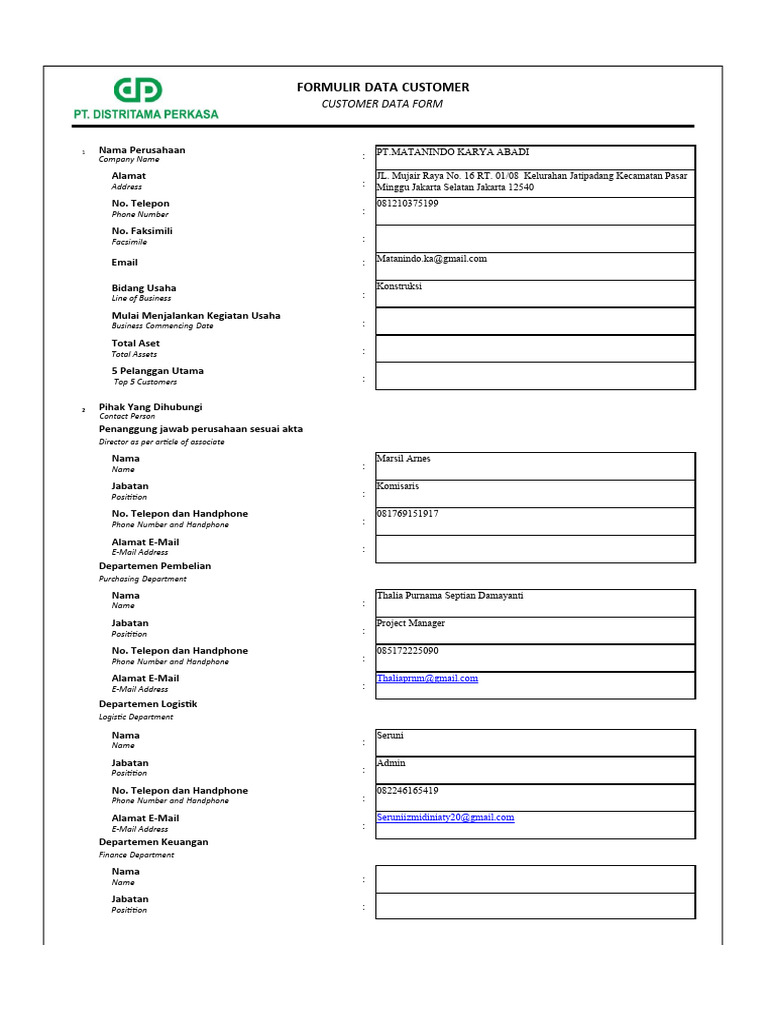 Customer Data Form DP NEW | PDF