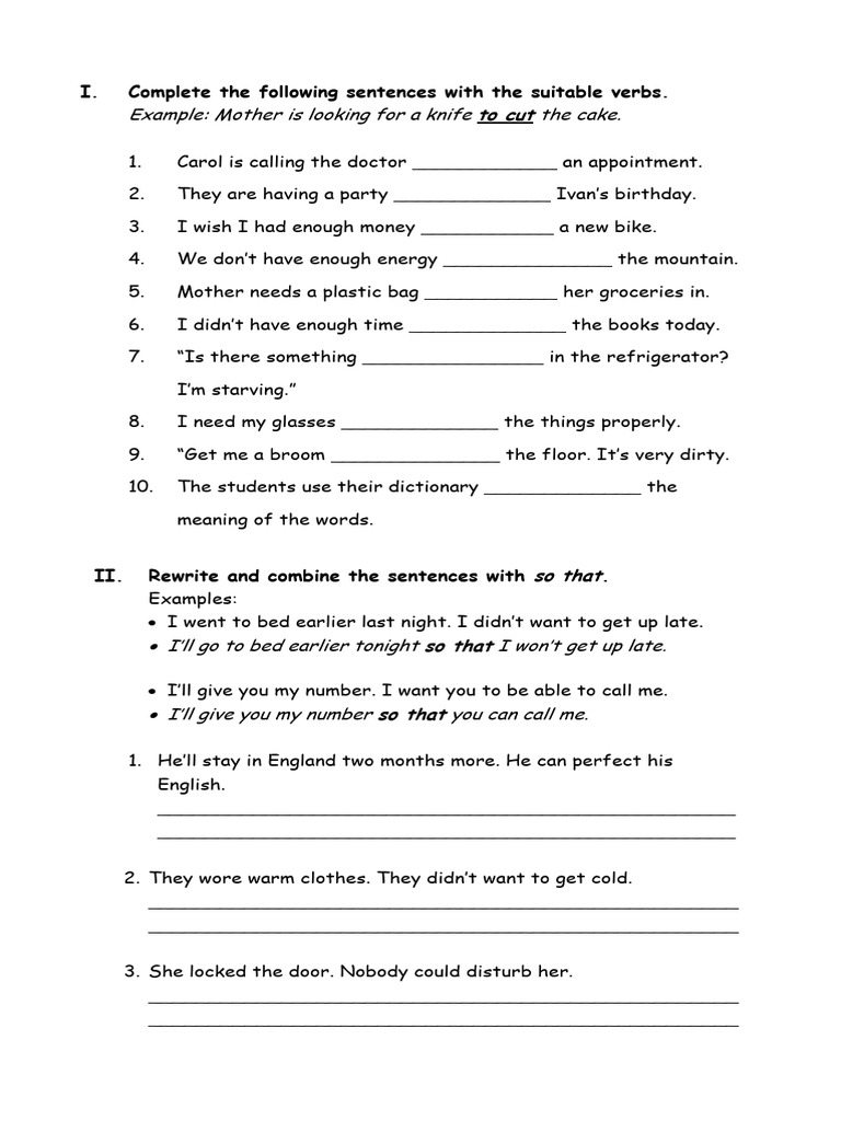 Exercise 3 (In Order To - So That) | PDF