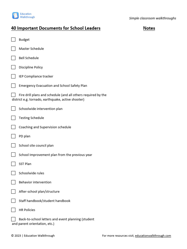 40 Critical Documents For Effective School Year Planning For Principals ...