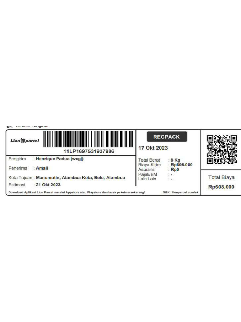 Nota Lion Parcel | PDF