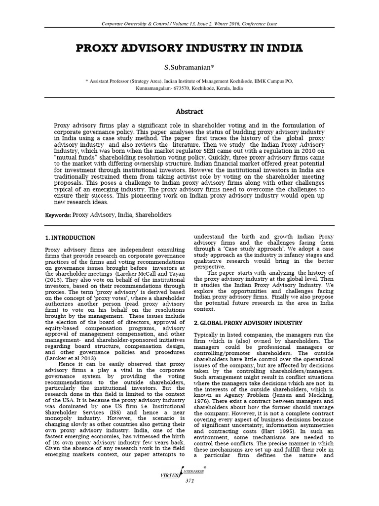 Indian Proxy Advisory Industry Analysis | PDF | Proxy Voting ...