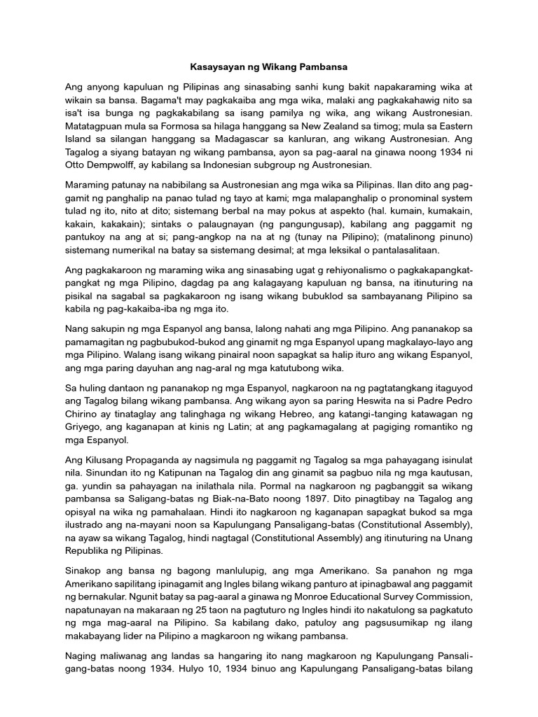 Kasaysayan-ng-Wikang-Pambansa | PDF