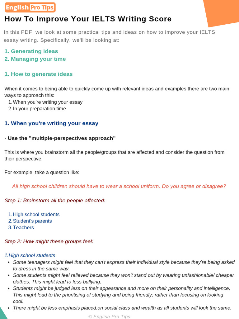 Tips For Ielts Writing Idea Generation Time Management | PDF