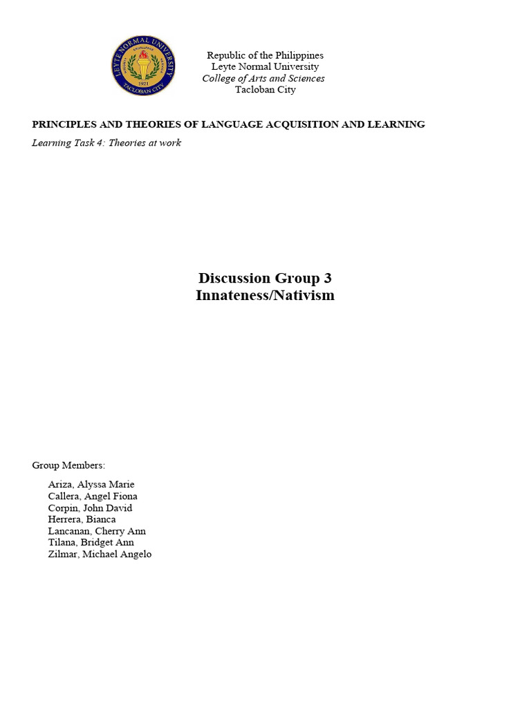 Nativism in Language Acquisition Theory | PDF | Language Acquisition ...