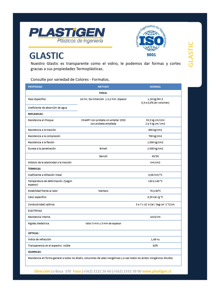 Propiedades del Material Glastic | PDF | Ingeniería mecánica | Mecánica