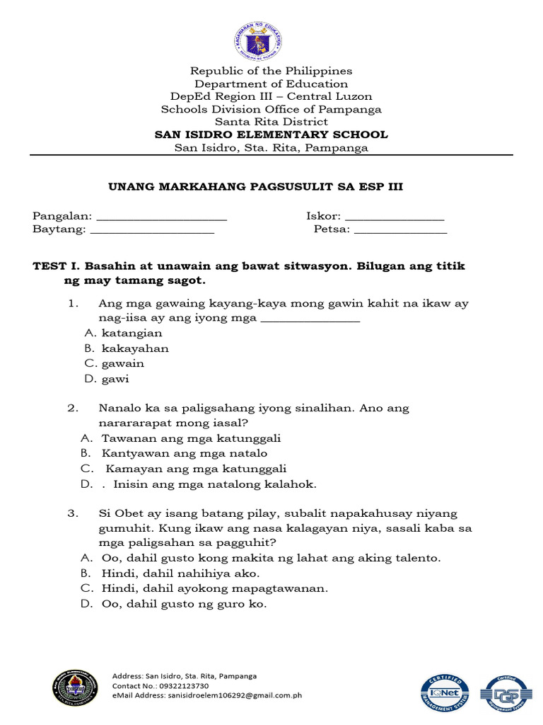 ESP Grade 3 | PDF