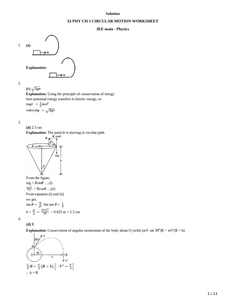 XI CH 5 Circular Motion Answers | PDF | Acceleration | Classical Mechanics