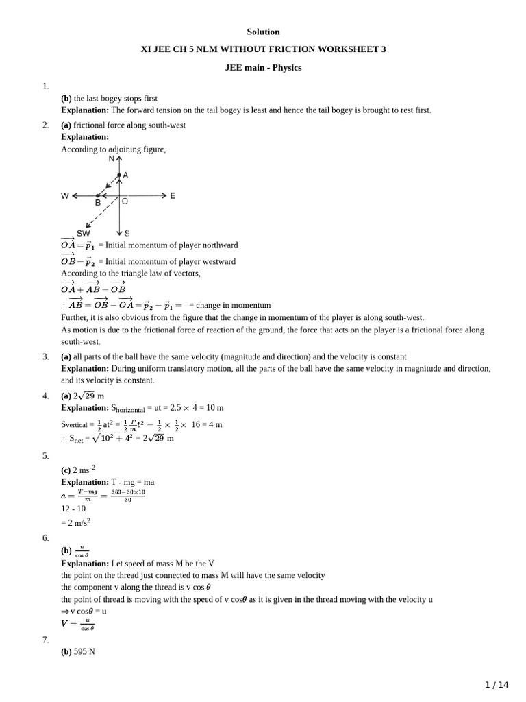 XI Phy Ch 5 NLM Without Friction Worksheet 3 Answers | PDF | Momentum ...