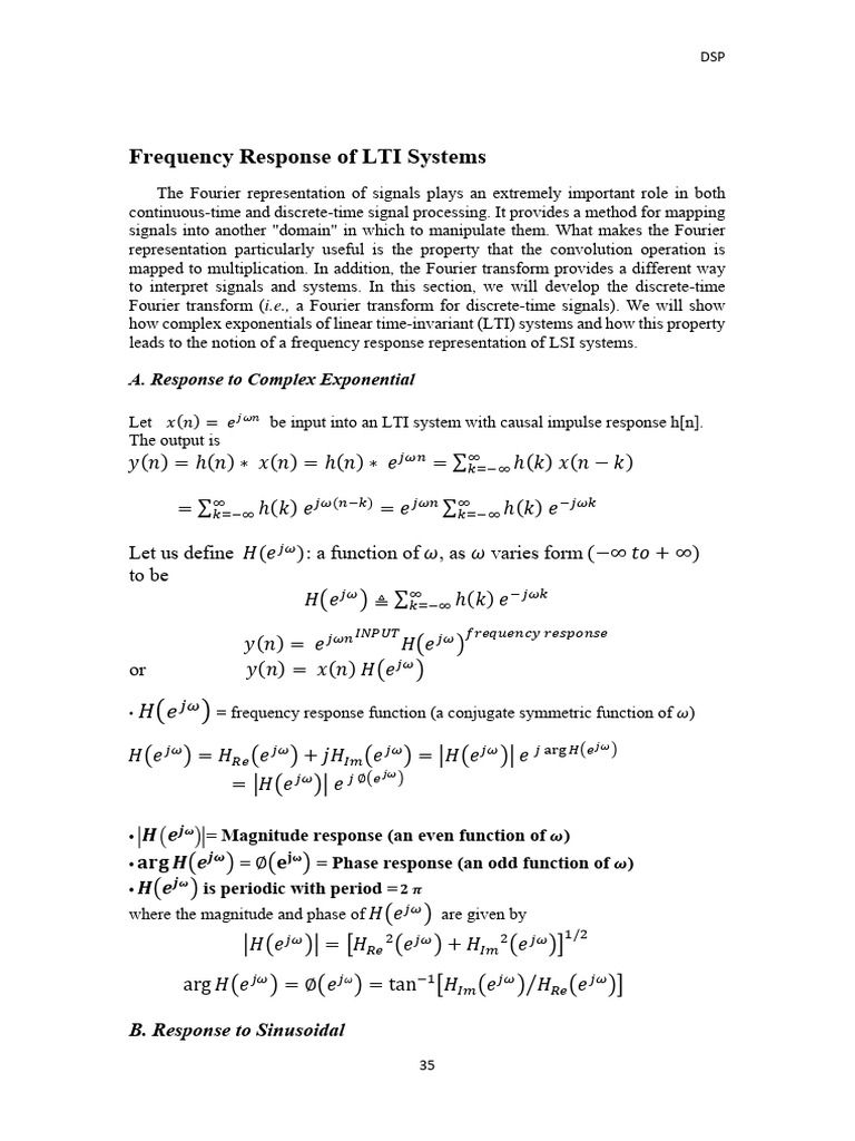 Frequency Response of LTI Systems: A. Response To Complex Exponential | PDF
