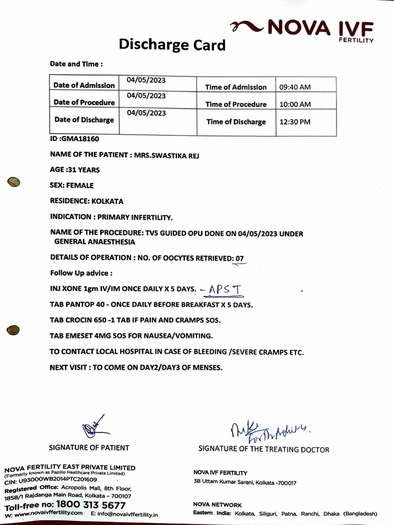 Discharge Certificate | PDF