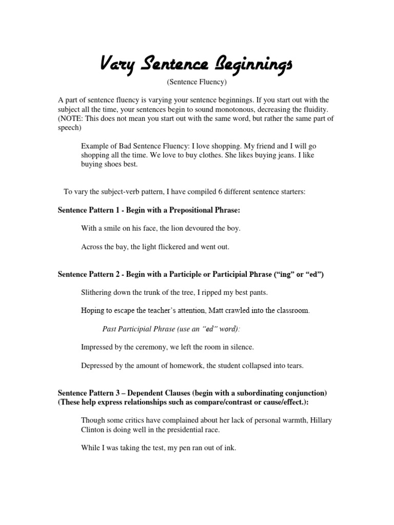 Vary Sentence Beginnings | PDF