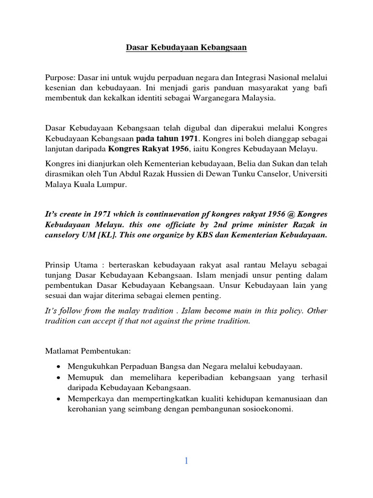 Dasar Kebudayaan Kebangsaan Pdf 
