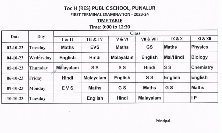 Term i Exam Time Table | PDF