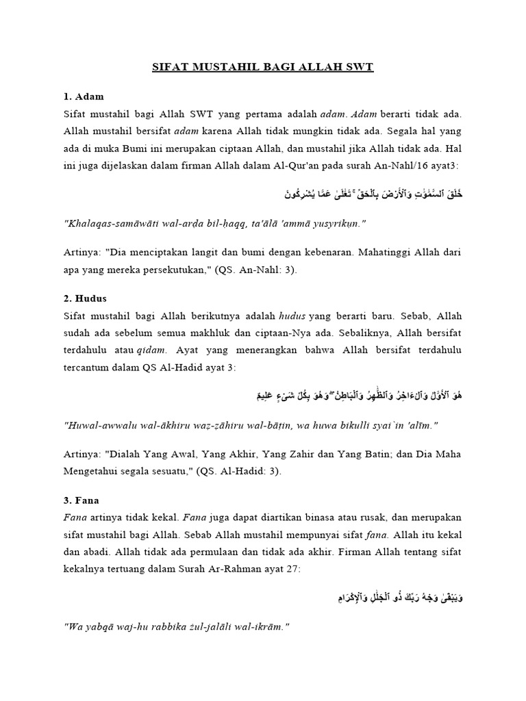 Sifat Mustahil bagi Allah SWT | PDF