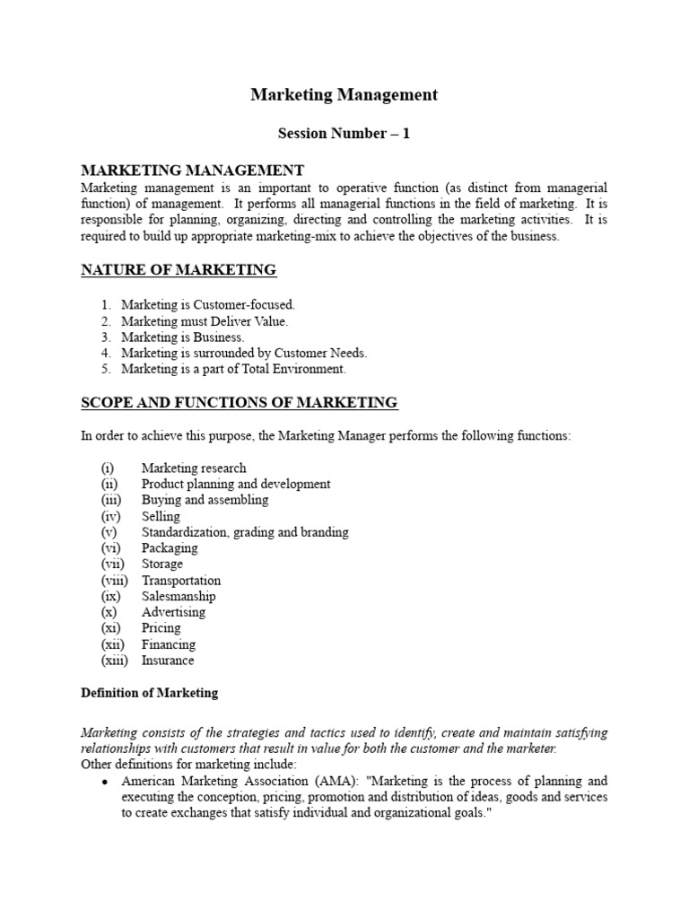 Marketing Management Notes 1-10 | PDF | Market Segmentation | Marketing