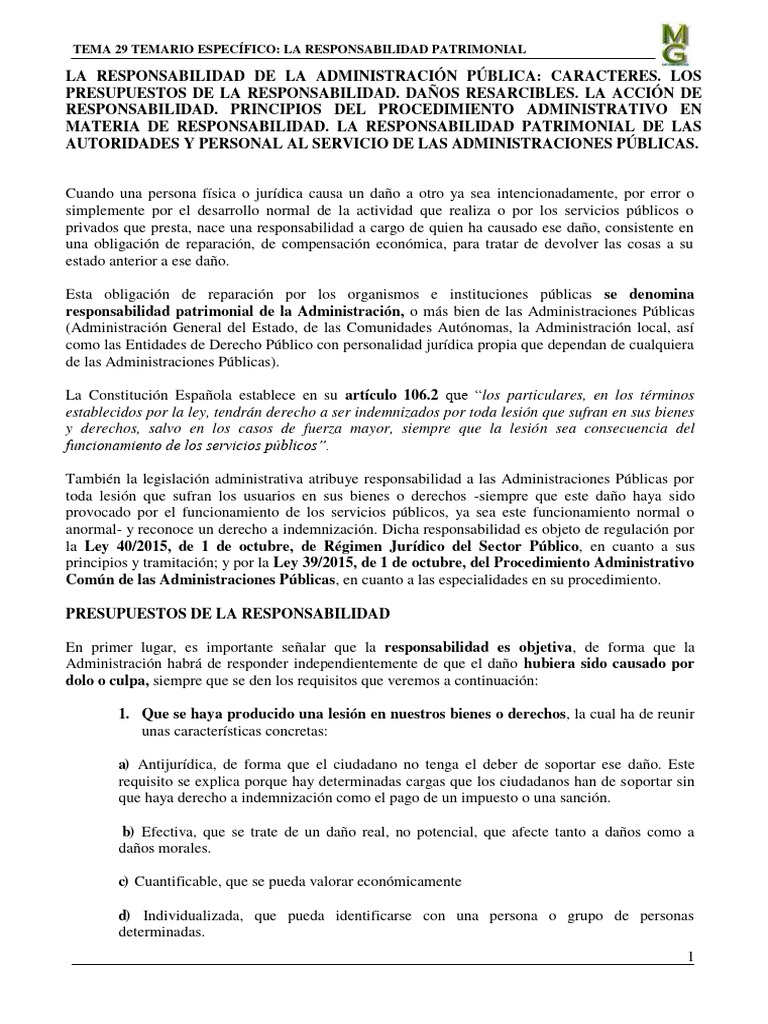 Tema 29 Temario Específico La Responsabilidad de La Administración ...
