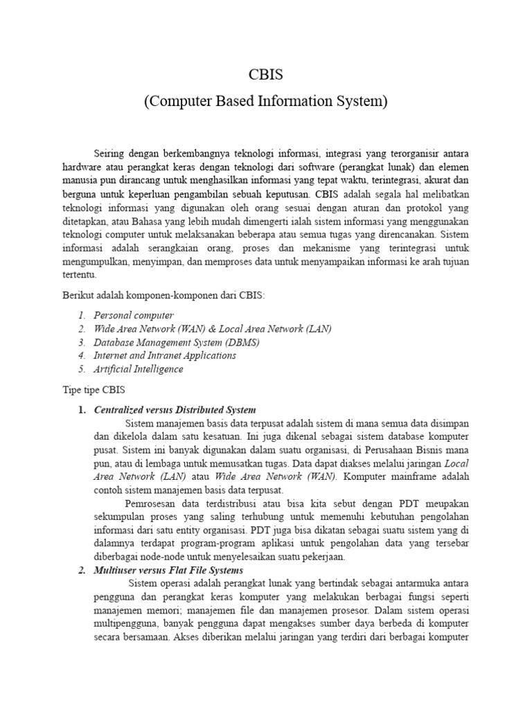 Komponen dan Tipe CBIS dalam Teknologi | PDF | Teknologi & Rekayasa