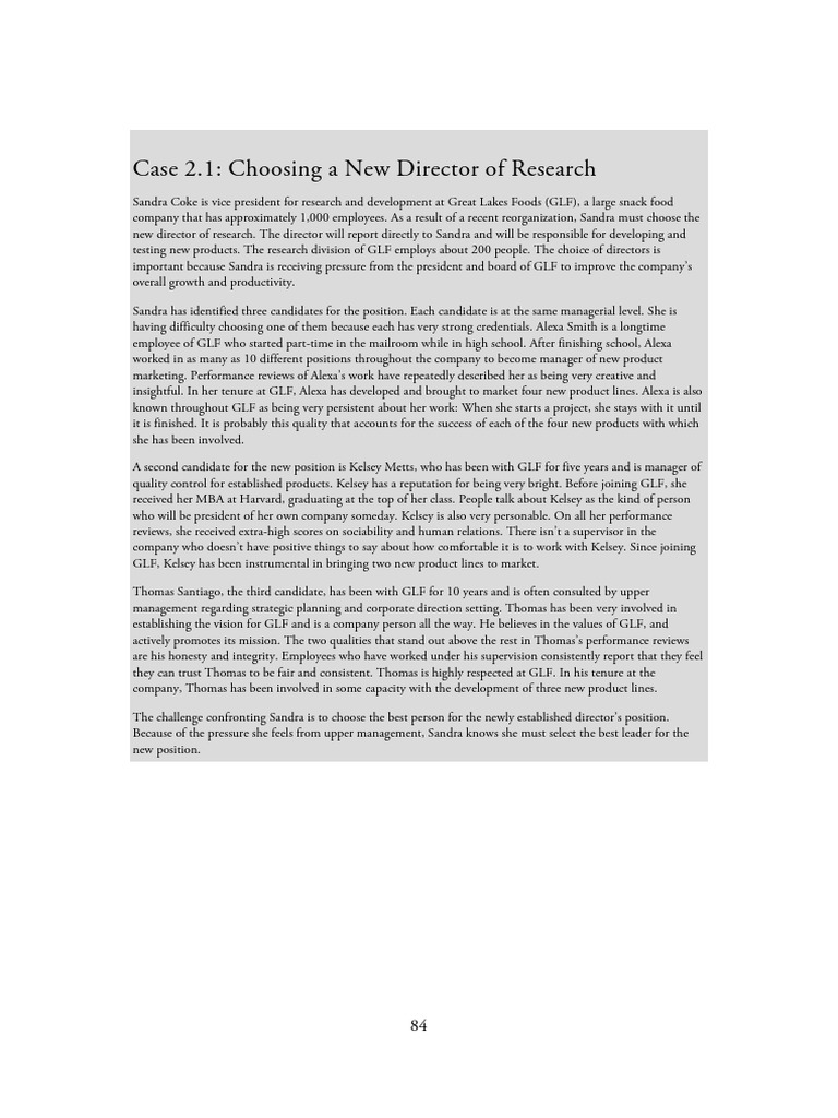 Case 2.1 - Choosing A New Director of Research | PDF