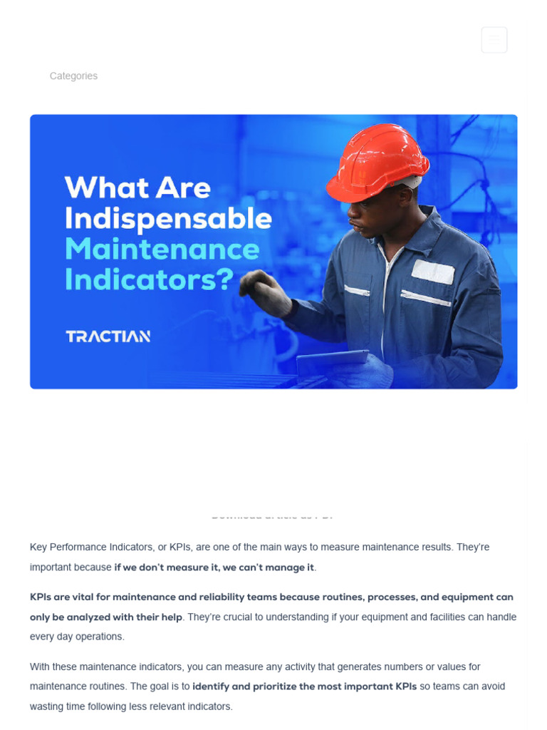 8 Essential KPIs For Maintenance Management - TRACTIAN | PDF ...