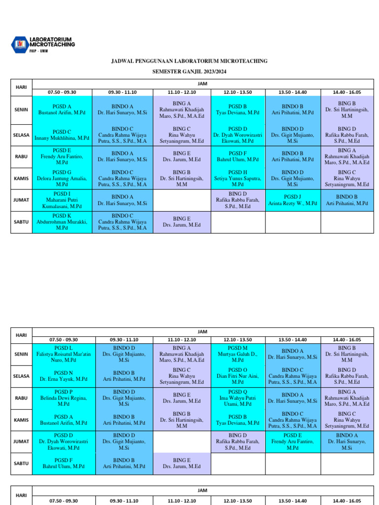 Jadwal Laboratorium Microteaching 2023 | PDF