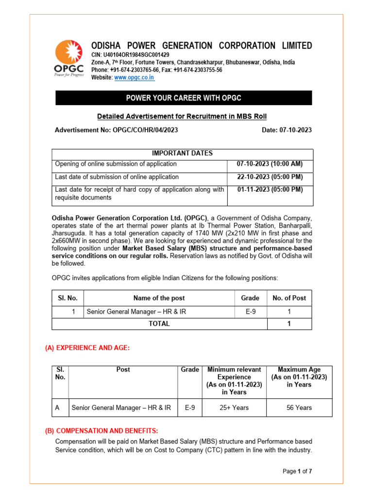 OPGC Detailed Adv OPGC CO HR 04 2023 | PDF | Human Resources | Human ...