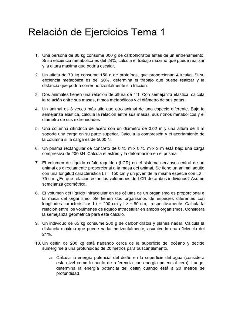 Relación de Ejercicios Tema 1 | PDF | Energía potencial | Metabolismo