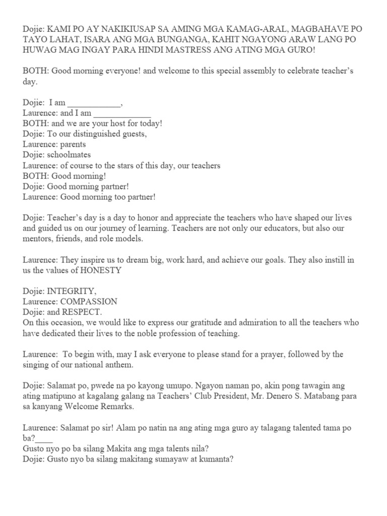 Teachers' Day Script | PDF