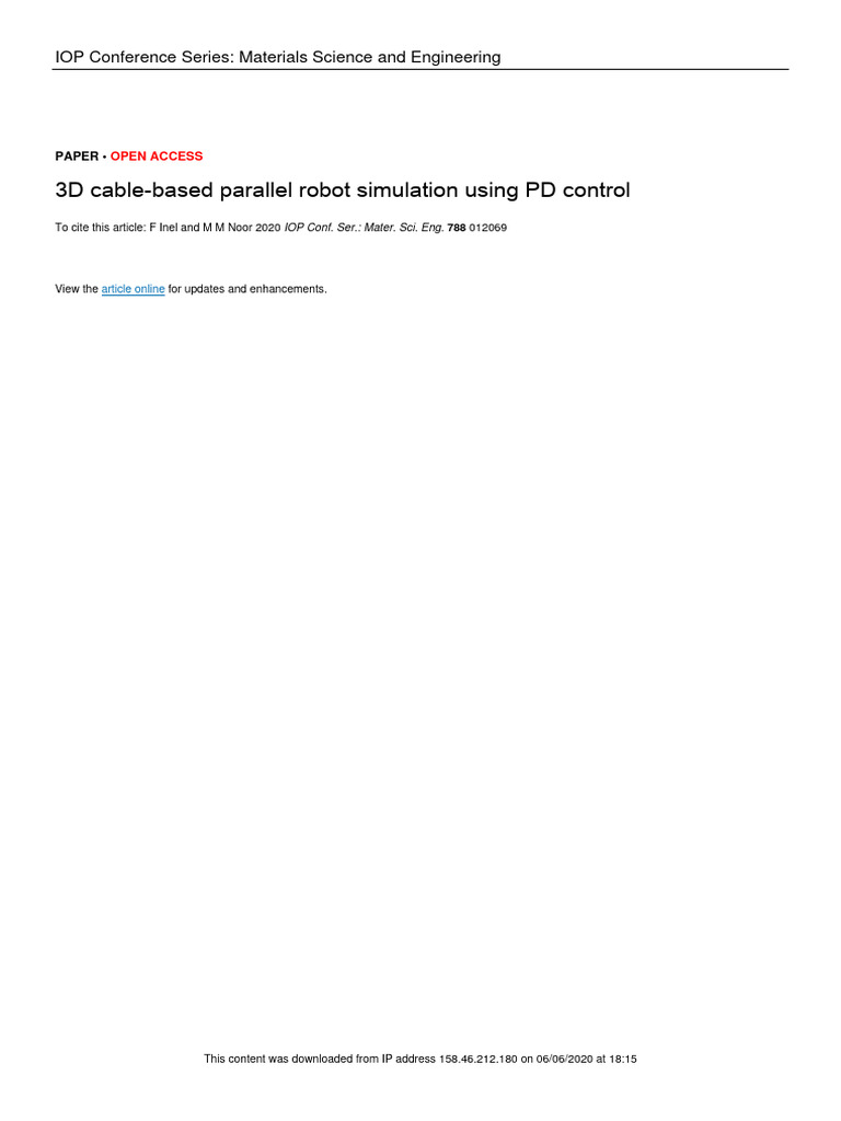 3D Cable-Based Parallel Robot Simulation Using PD | PDF 3D Cable-Based Parallel Robot Simulation Using PD | PDF