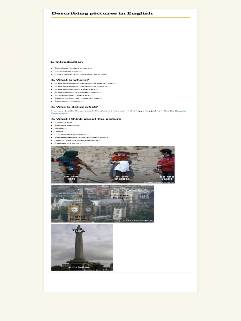 Describing Pictures in English Guide | PDF