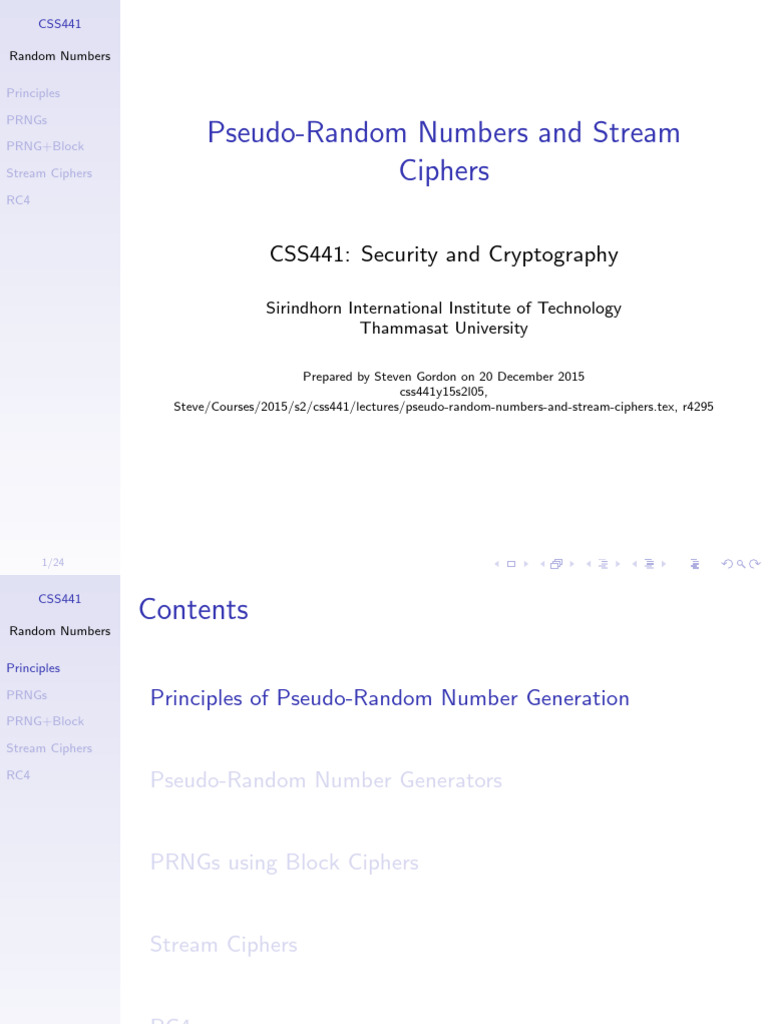 Css441y15s2l05 Pseudo Random Numbers and Stream Ciphers | PDF | Randomness | Telecommunications ...