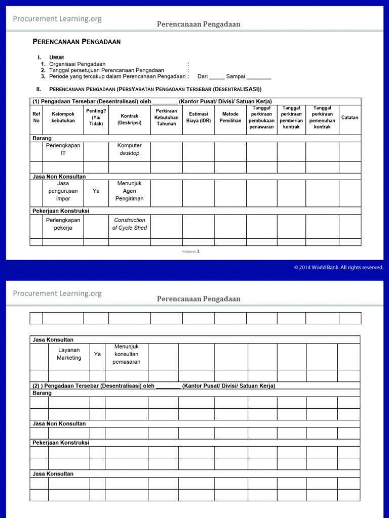 Template Perencanaan Pengadaan | PDF | Pengelolaan Keuangan & Uang ...