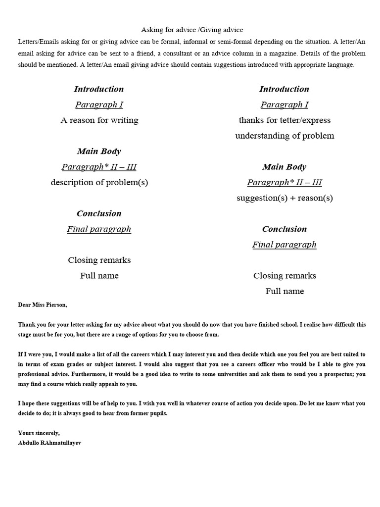 How To Write An Advice Letter | PDF