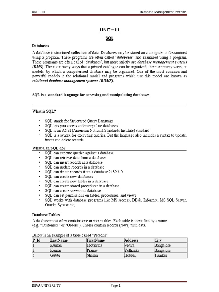 Unit 3-Notes | PDF | Sql | Relational Database