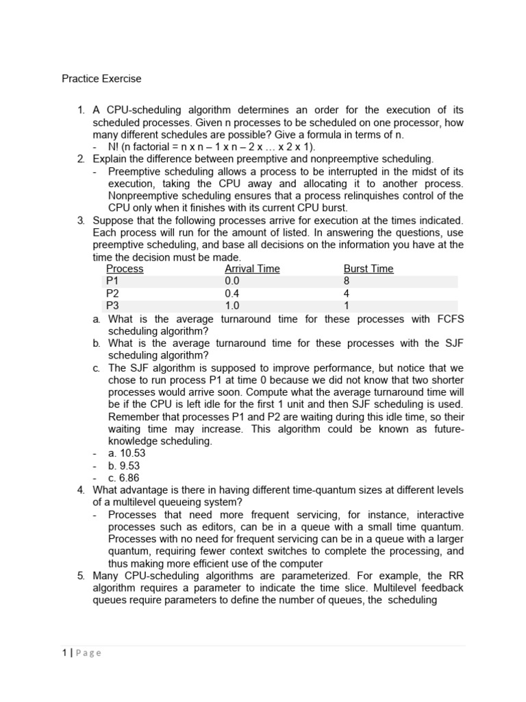 Practice Exercises in OS | PDF | Scheduling (Computing) | Thread (Computing)