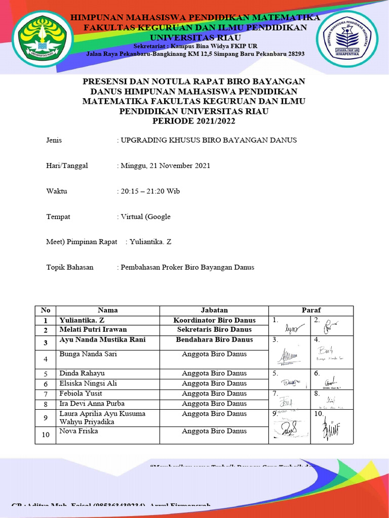 PRESENSI BIRO DANUS Dan BIRO BAYANGAN DANUS | PDF