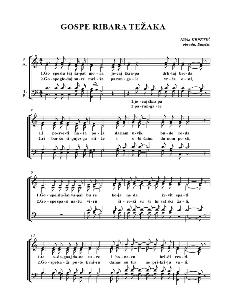 Gospe Ribara Težaka (SATB) - Krpetić (Org) | PDF