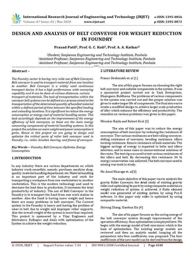 Irjet Design and Analysis of Belt Convey | PDF | Bending | Stress ... Irjet Design and Analysis of Belt Convey | PDF | Bending | Stress ...