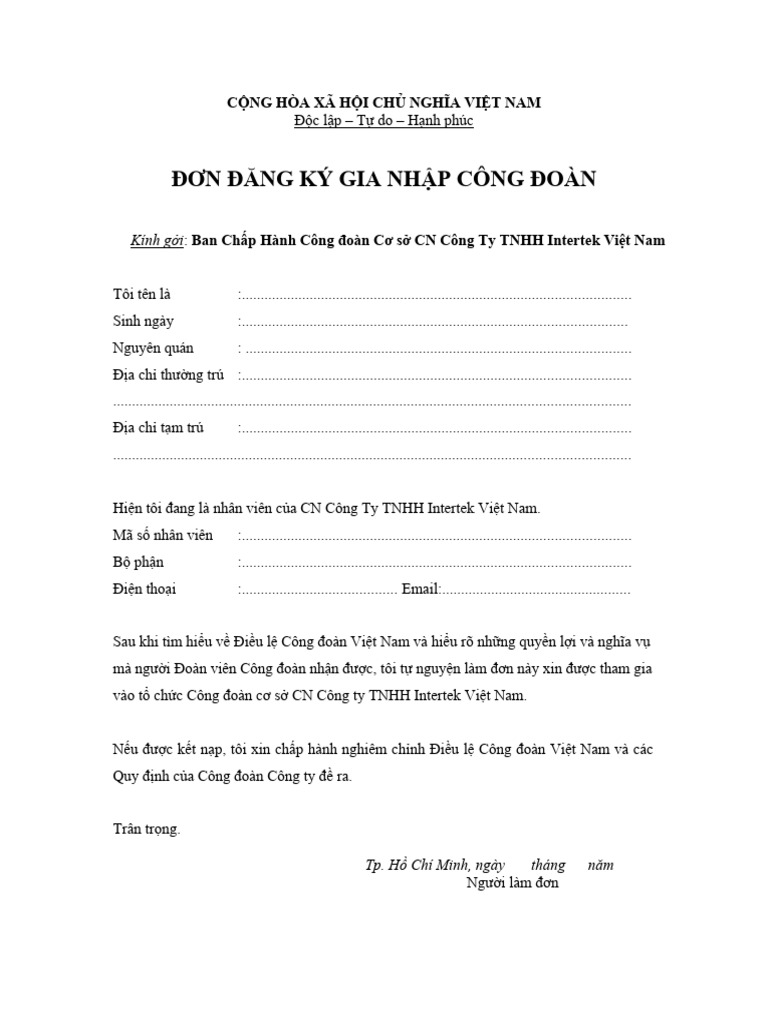 Trade Union Registration Form | PDF