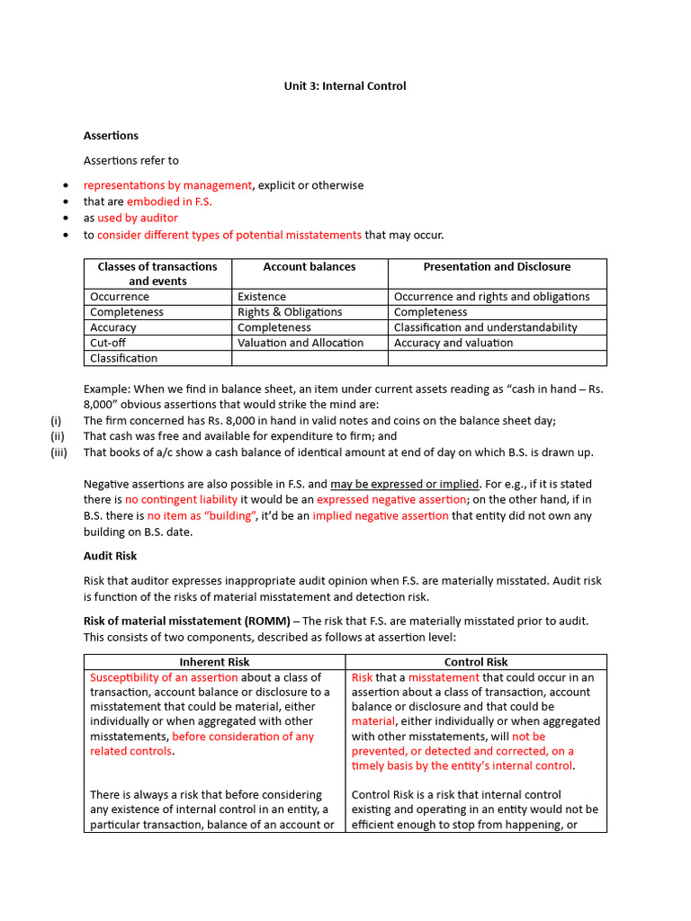 Unit 3 - Internal Control - Notes | PDF | Internal Control | Internal Audit