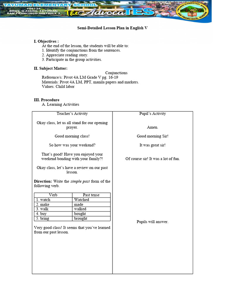 Lesson Plan Conjunctions | PDF