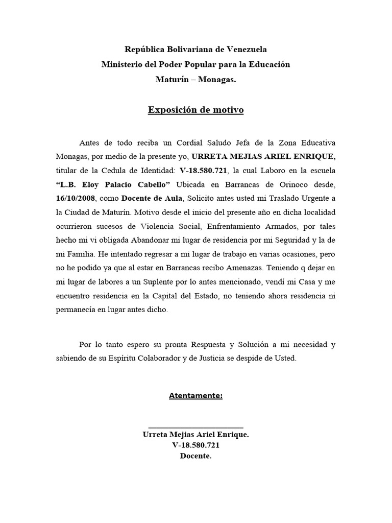 Exposicion de Motivo | PDF