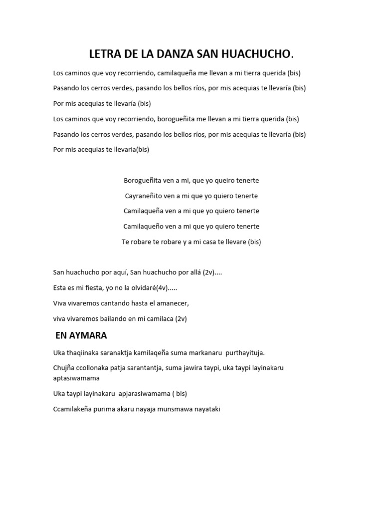 Letra de La Danza San Huachucho | PDF