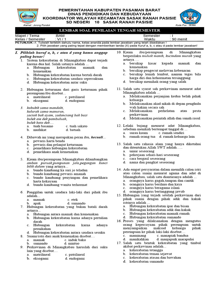 Soal PTS Bam Semester 1 | PDF