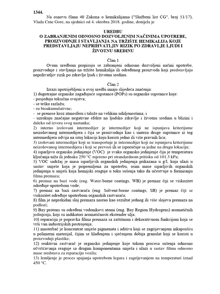 Uredba o Zabranjenim Odnosno Dozvoljenim Načinima Upotrebe Proizvodnje I Stavljanja Na Tržište ...