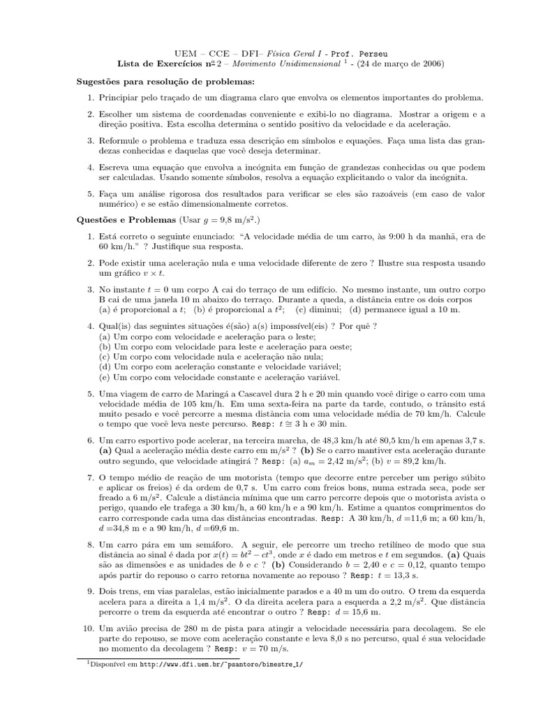 Fisica1 Lista2 | PDF